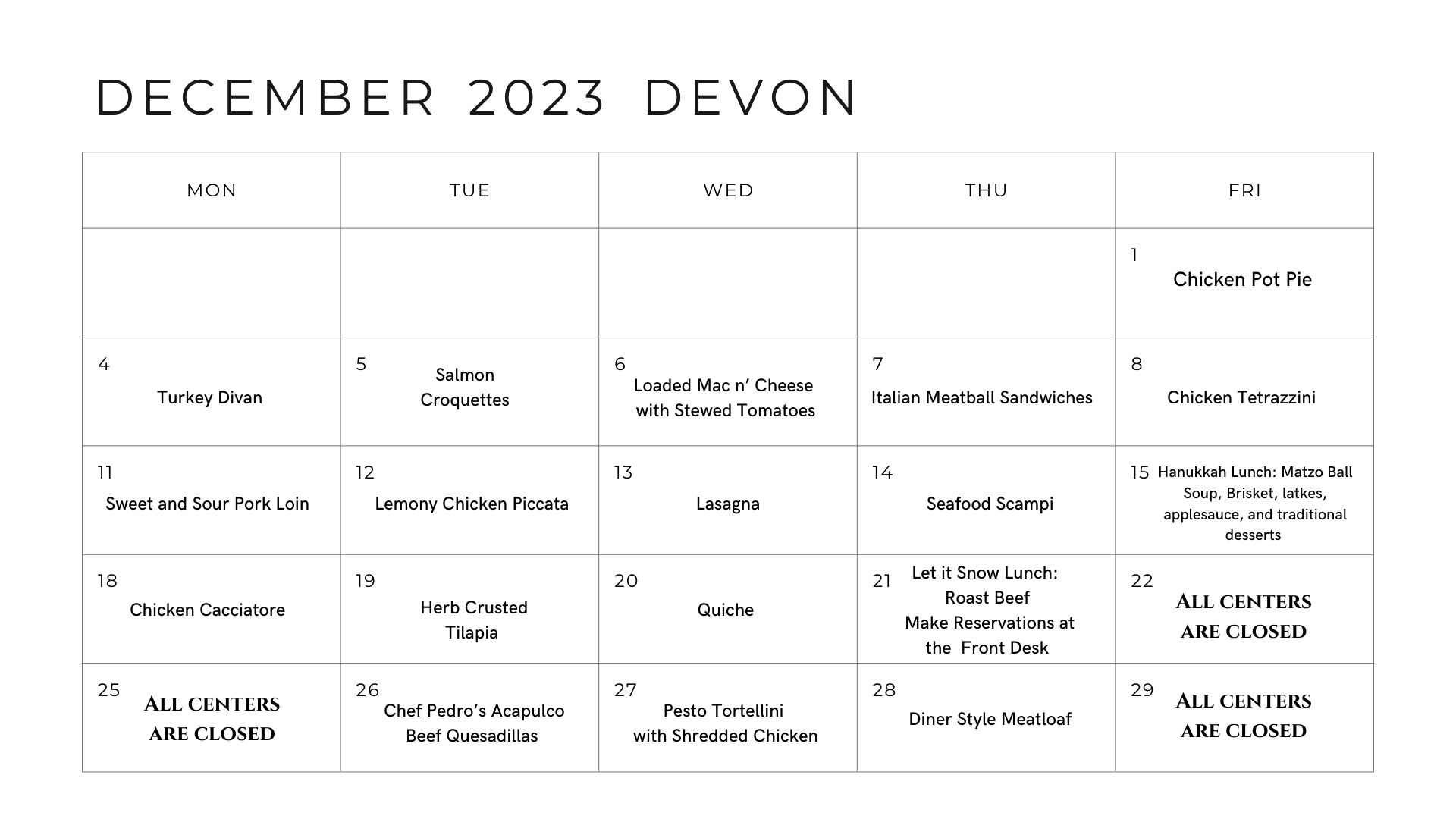 Devon Cafe Menu - Surrey Services